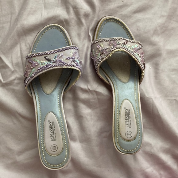 Expressions | Shoes | Lavender Beaded Sandals W 2 Heels Sz 65 | Poshmark